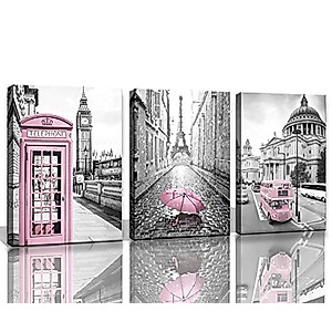 Paris Eiffel Tower Decor for Bedroom for Girls Pink Paris Theme Room Decor Wall Art Canvas Black and White Art Eiffel Tower Pictures Decorations London Big Ben Tower Eiffel Tower Painting Framed