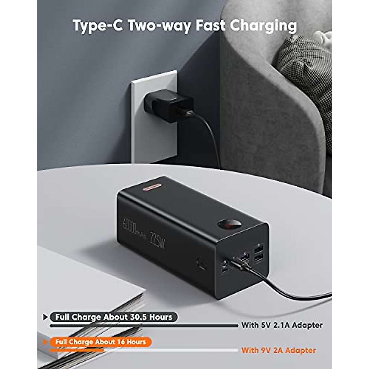 ROMOSS 60000mAh High Capacity Power Bank, 22.5W Max PD 3.0 Fast Charging Portable USB C Battery Packs with 4 Outputs & 3 Inputs & LCD Display, Rechargeable Battery Bank for iPhone and Outdoors Camping
