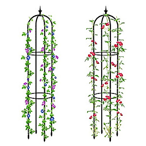 Garden Obelisk Trellis for Climbing Plants 4 Feet Tall Plant Support Cage, Tower Obelisk Plant Support Indoor Potted Plant, Plant Trellis for Climbing Vines, Tomato, Flower, Vegetable, Rose (2 Pack)