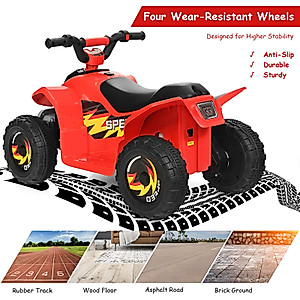 Costzon Kids ATV, 6V Battery Powered Electric Quad, Forward/Reverse Switch, Rear Wheeler Motorized Ride On Mini Vehicle Car for Toddlers Boys Girls, Ride on ATV (Red)