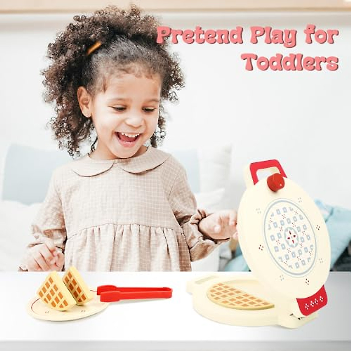 osettoys Toy Waffle Maker, Wooden Kitchen Play Set, Pretend Play Kitchen Appliance, Learning Toy for Kids, Cooking Toy Present for Boys Girls Age of 3-8