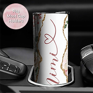owbgsdh 20 oz Mimi Skinny Tumblers with Lid and Straw, Mimi Stainless Steel Vacuum Insulated Travel Coffee Mug Cup Water Bottle, Mimi Birthday Gifts for Grandmother