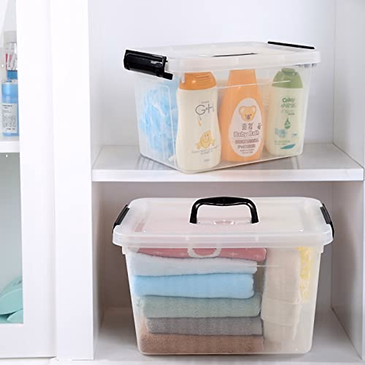 Bblina 2 Packs Clear Storage Boxes with Lids, 12 Quarts & 6 Quarts Plastic Latching Bins Totes