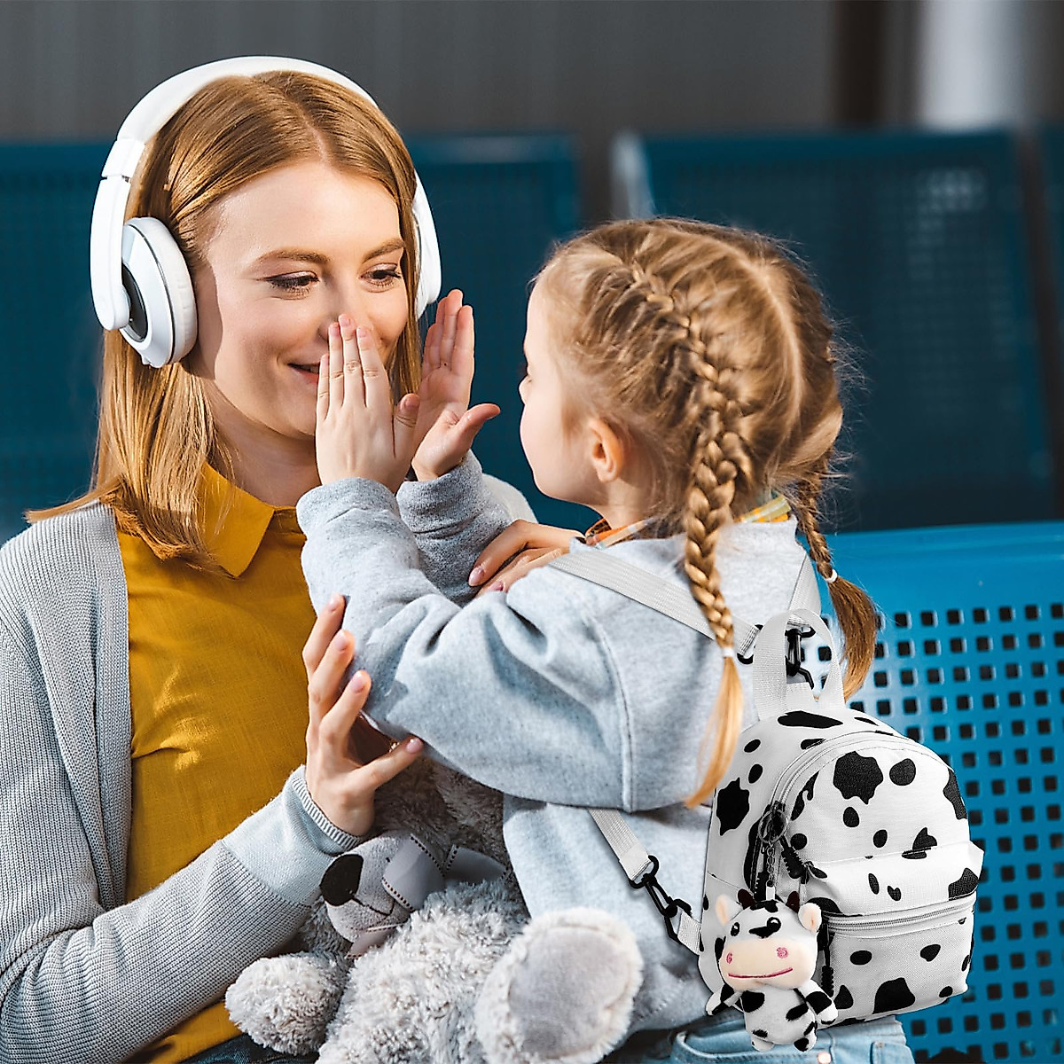 TENDYCOCO Cow Backpack with Plush Cow Pendant Canvas Cow Print Backpack Cow Print stuff Cow Gifts for Women Mini Backpack for Women