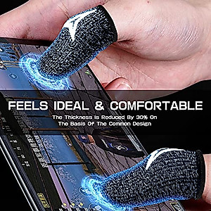 Gaming Finger Sleeves for Mobile Gaming, 0.3mm Silver Fiber, Smooth Operation, Anti-Sweat, Extremely Thin, Nuozme Finger Sleeves Fit Mobile Phone Tablet Devices, 8 PCS (Black)