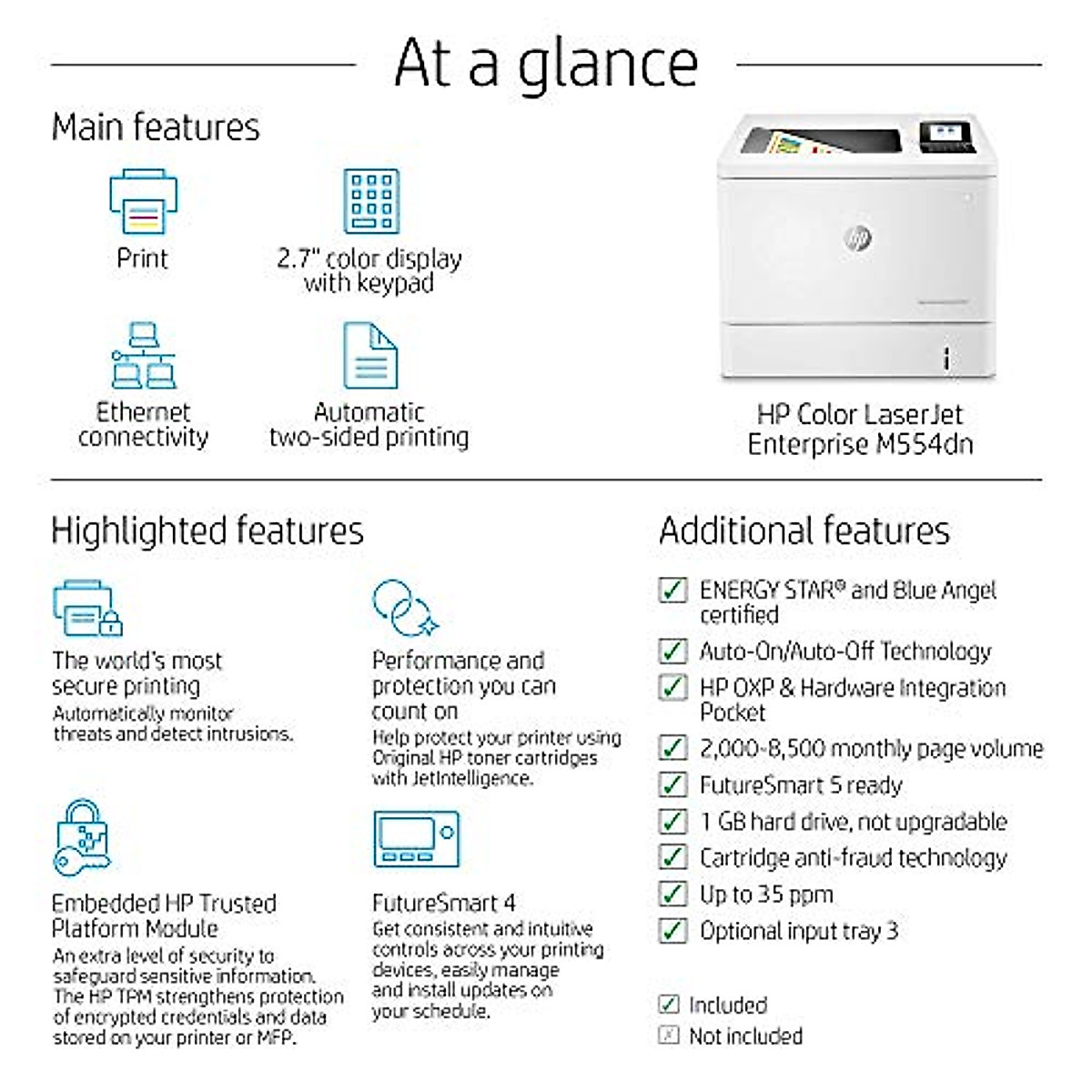 HP Color Laserjet Enterprise M554dn Duplex Printer (7ZU81A) (Renewed)