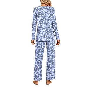 syoss Women's Fall Pajama Sets Long Sleeve Sleepwear Soft Comfy Pj Lounge Sets L, Spotted Blue