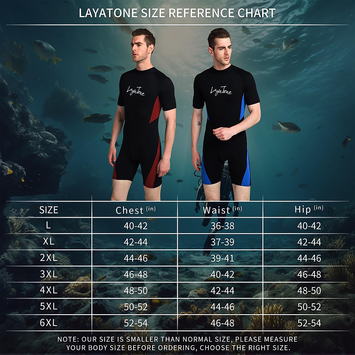 LayaTone Mens Shorty Wetsuit 3mm Neoprene Diving Suit with Back Zipper, Adults Shorty Wetsuits for Swimming Diving Snorkeling Kayaking