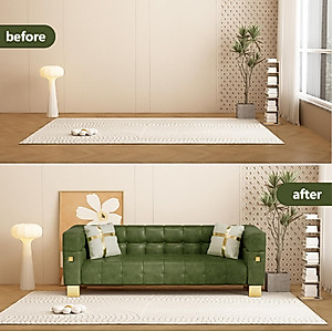 ReyTinn PU Faux Leather Sofa, 83.86" Mid-Century Modern Oversized Loveseat Couch, Large Classic Upholstered 3-Seater Deep Sofa with Arms for Living Room, Apartment, Office Green