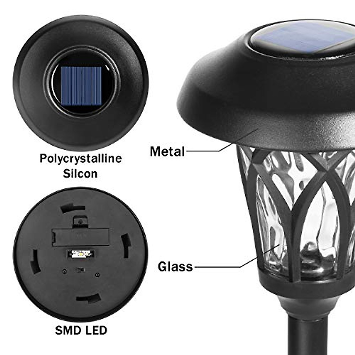 GIGALUMI Solar Pathway Lights Outdoor 6 Pack, Solar Garden Lights Warm White, Black Super Bright High Lumen Waterproof Metal Automatic Solar Lights for Path, Garden, Lawn, Patio and Walkway
