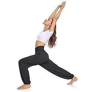 UEU Women's Harem Casual Loose Pants Yoga Sweatpants Flowy High Waisted Lounge Comfy Pajama Joggers with Pockets Darkgray S