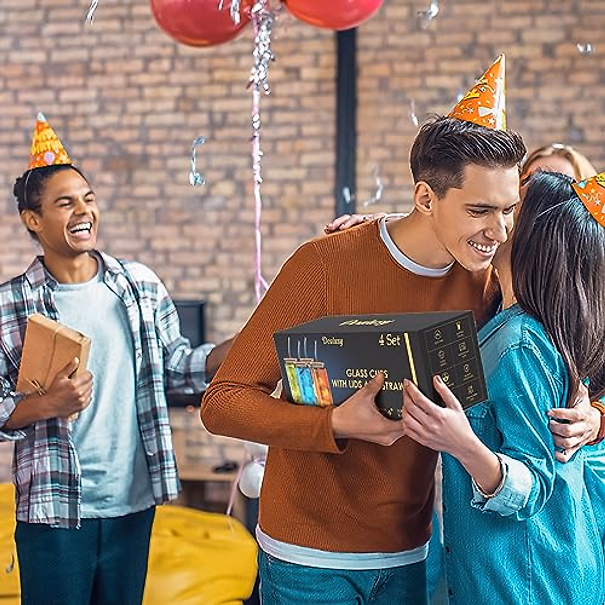 4 Set Glass Cups with Lids and Straws 16 oz, Glasses Drinking Set, Iced Coffee Cup with Bamboo Lids, Drinking Glasses Tumbler with Straw and Lid, Glass Can Coffee Cups, Drinking Glassware, 2 Brushes