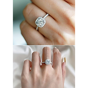 HYYPME 1CT Moissanite Rings, Round Cut Square Halo Engagement Rings w/Light Box, VVSI Excellent D color, Platinum Plated Wedding Bands, Size 5…