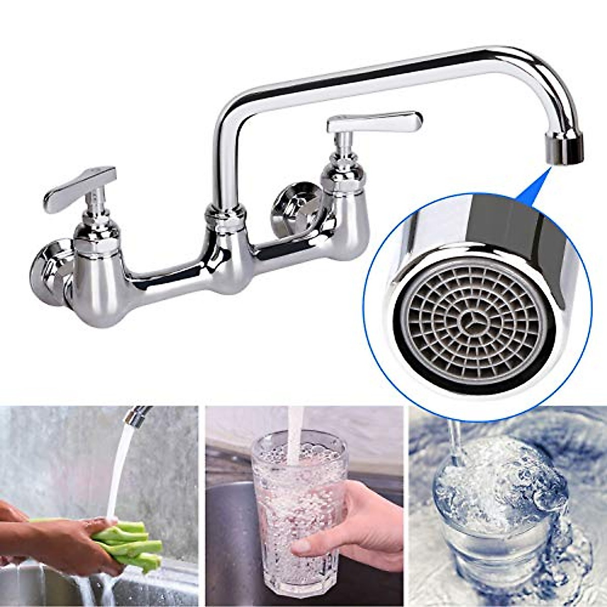 KWODE Swivel Swing Nozzle Spout 12 Inch Replacement Kit for Commercial Kitchen Sink Faucet Stainless Steel Add-on Spout Fits for 2 or 3 Bay Compartment Sinks, Chrome Finish (M25*1.25mm)