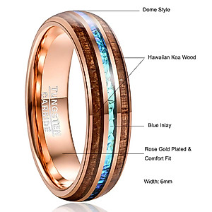 Vakki Mens Rings for Wedding Engagement 6mm Rose Gold Dome Tungsten Promise Bands Size 7.5