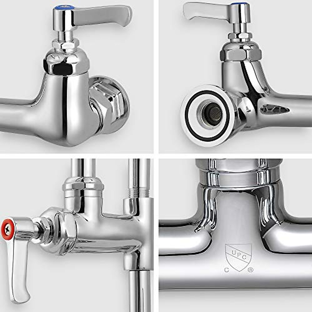 Aquaterior 44" Height Wall Mount Commercial Kitchen Pre Rinse Faucet Restaurant Sink Sprayer Faucets with Add-on Riser 12Inch Rotatable Spout CUPC NSF CEC