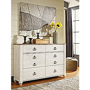 Signature Design by Ashley Willowton Coastal Cottage 6 Drawer Dresser with Faux Plank Top, Whitewash