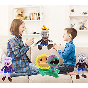 JHESAO 6 PCS Plants and Zombies PVZ Plush Zombies Plants Sets Toy Peashooter Conehead Zombie, 1 2 Stuffed Soft Chomper Doll Duck Zombie, Sunflower PVZ Figure Doll Purple Zombie New