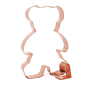 Valentines Day Teddy Bear with Heart Cookie Cutter 3.75 X 5.25 inches - Handcrafted Copper Cookie Cutters by The Fussy Pup