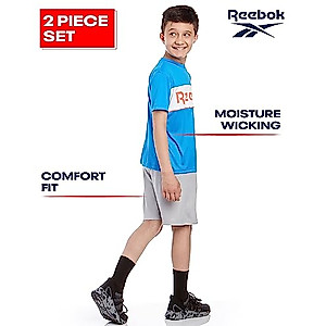 Reebok Boys' Active Shorts Set - 2 Piece Performance T-Shirt and Basketball Gym Shorts (8-12), Size 8, Electric Blue/Light Grey