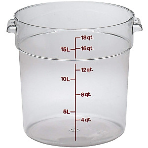 Cambro RFSCW18 18 qt Capacity, 14-7/8" Top Diameter x 12" Height, Camwear Clear Polycarbonate Round Food Storage Container (Cover Sold Separately)