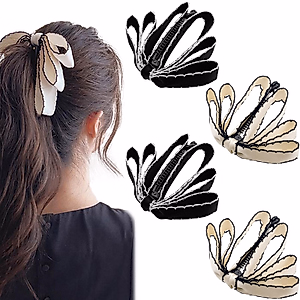 4 Pcs Bow Banana Hair Clips Ribbon Vertical Ponytail Claw Clips Bowknot Banana Hairpins Ponytail Holder Hair Barrette Accessories for Women Girls