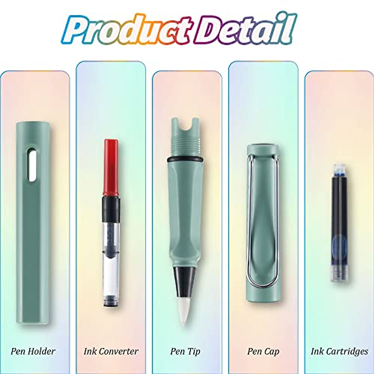 Maikedepot Calligraphy Brush Pens, 6pcs Calligraphy Pen Set Fountain Hand Lettering Pens Fibre Tip with Ink Refill Converter and 48 Ink Cartridges for Beginner and Professional Artists