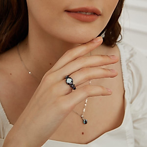 18K Black Gold Plated White Fire Opal Rings for Women October's Birthstone Gemstone Created Amethyst Eternity Wedding Engagement Promise Band (10)