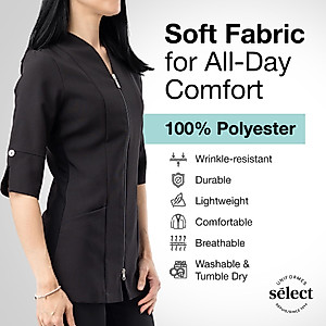 Lab Coat Srubs for Women – Uniform for Spa, Esthetician, Dental - Swan Collar (XL, Black)