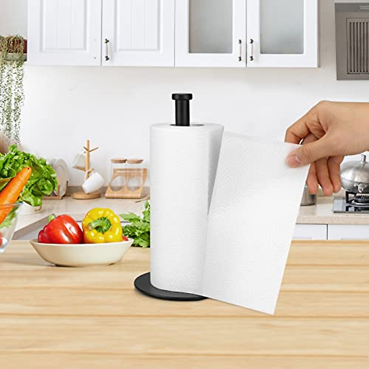 Paper Towel Holder, Black Kitchen Roll Holder Organizer, Premium Stainless Steel Paper Towel Holder for Kitchen Roll Holder, Steady Countertop Paper Towel Holder with Weighted Base