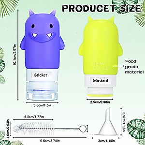 Meanplan 9 Pcs 6 Silicone Condiment Squeeze Bottles Squeeze Salad Dressing Bottles Portable Sauce Bottle Leak Proof Food Storage Bottles with Cleaning Brush Label Sticker Funnels for Lunch (Devil)