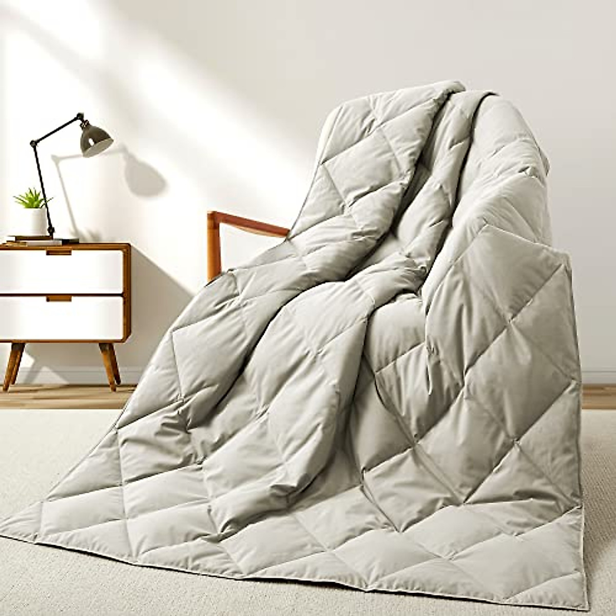 Natural Goose Down Throw Blanket for Couch,Bed Comforter,Sofa Blanket Throw,Outdoor Blanket,Lightweight Down Comforter with Peach Skin Fabric,Reversible Lap Down Blanket Gifts,50"X70",Beige Blanket