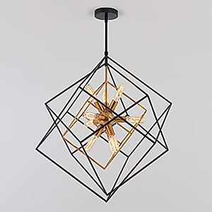 artika Imperium Modern Mid-Century Chandelier Black and Gold (Aged Brass) Kitchen Light Fixture, Geometric Pendant Light for Dinning Room - Bulb Not Included