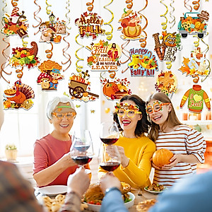 HOWAF Hello Fall Thanksgiving Pumpkin Hanging Swirls,30 Pack No DIY Fall for Jesus Autumn Harvest Foil Ceiling Swirl for Thanksgiving Fall Party Supplies, Fall Hanging Streamer