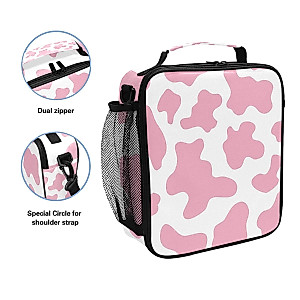 Pink Cow Print Camo Camoflage Lunchbox for Boys Girls,Insulated Lunch Tote Bag with Adjustable Strap,Leakproof and Durable Lunch Cooler for Work Office