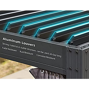 PURPLE LEAF Outdoor Louvered Pergola 12' × 16' Adjustable Metal Roof Hardtop Gazebo