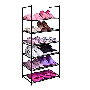Easyhouse 6 Tier Metal Structure Free Standing Shoe Rack for Small Space Entryway, Bedroom, Closet, Narrow Vertical Shelf Organizer for Space Saving Storage