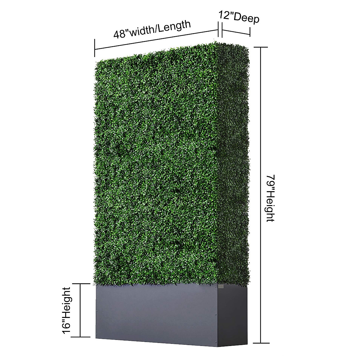 AGPL Upgraded Artificial Boxwood Hedge Wall with Dark Gray Stainless Steel Planter Box (79" Height 48" Width 12" Deep) Room Divider and Privacy Wall (79)