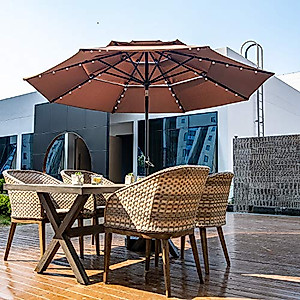 Klismos 10FT 3 Tiers Patio Umbrella with Lights Windproof Outdoor Market Umbrella Large Waterproof Table Umbrella with Tilt and Crank(Coffee)