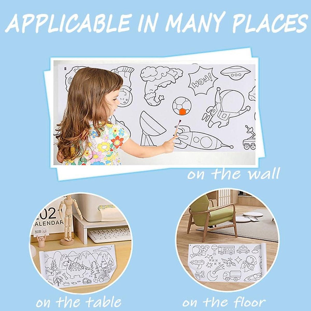 2pcs Children's Drawing Roll - Coloring Paper Roll for Kids, Drawing Paper Roll DIY Painting Drawing Color Filling Paper, 120 * 11.8 Inches(Dinosaur+Animal)