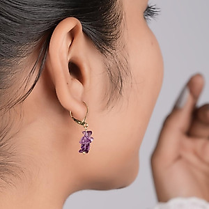 Gempires Natural Amethyst Earrings for Girls - February Birthstone Jewelry Gifts - Handmade Gemstone Jewelry - 14k Yellow Gold Plated Dangle Earring (Amethyst)