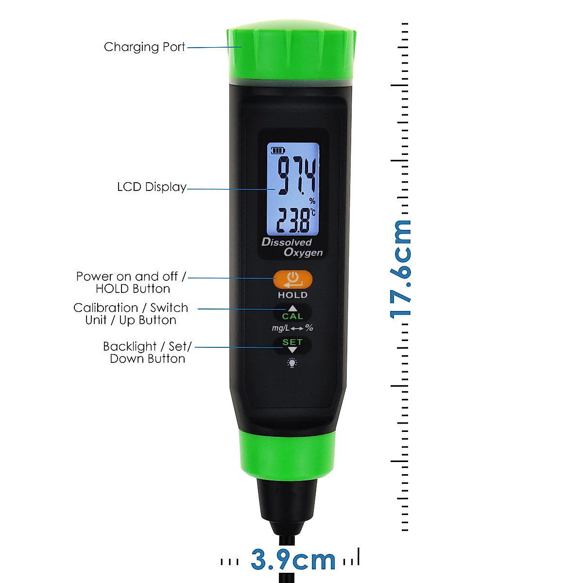 Dissolved Oxygen Meter with DO Probe, Pen Type Digital DO Meter with Self-Floating Probe Electrode Water Quality Tester with ATC for Fish Tanks, Hydroponic, Freshwater Aquarium Test Kit