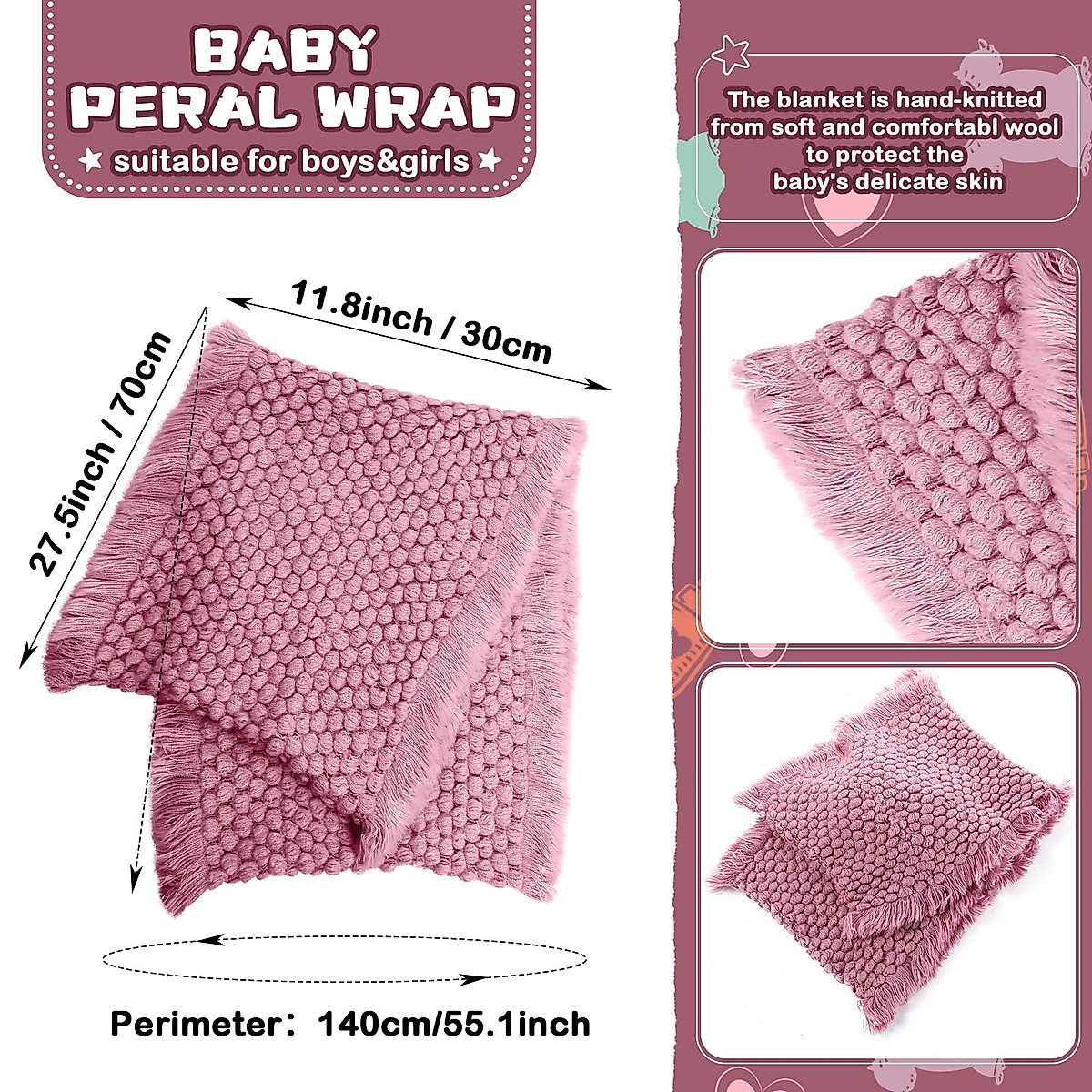 6 Pcs Newborn Photography Props Outfits Baby Photo Props Long Ripple Wraps Toddler Swaddle Blankets Photography Mat Headband Classic Outfits Infant Toddler Boys Girls Posing Props, 0-6 Months (White)