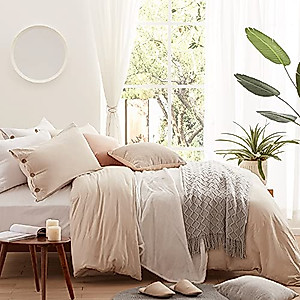 NexHome Beige Duvet Cover Sets King Size 3 Piece Double Brushed Microfiber King Duvet Cover with Button Closure & Corner Ties 1 King Breathable and Soft Duvet Cover 104x90 inches + 2 Pillow Shams