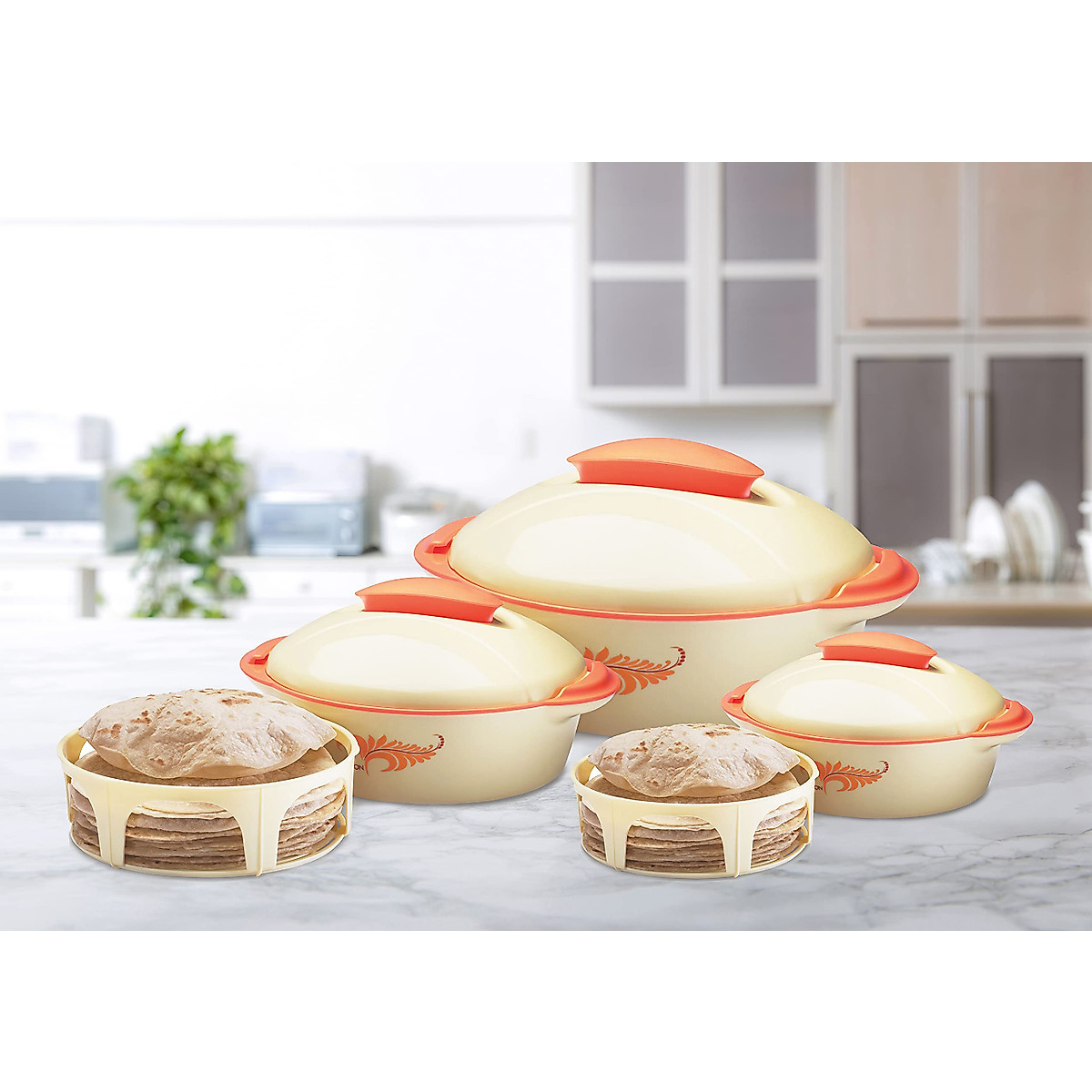 Milton Crisp Dlx Insulated Inner Steel Casserole, Set of 3, (430 ml, 1.05 Litres, 1.70 Litres) Brown