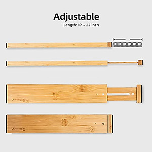 Hihomry Adjustable Bamboo Drawer Dividers, Kitchen Drawer Organizer for Large Utensils, Bathroom Makeup, Office Desk (17-22inch)