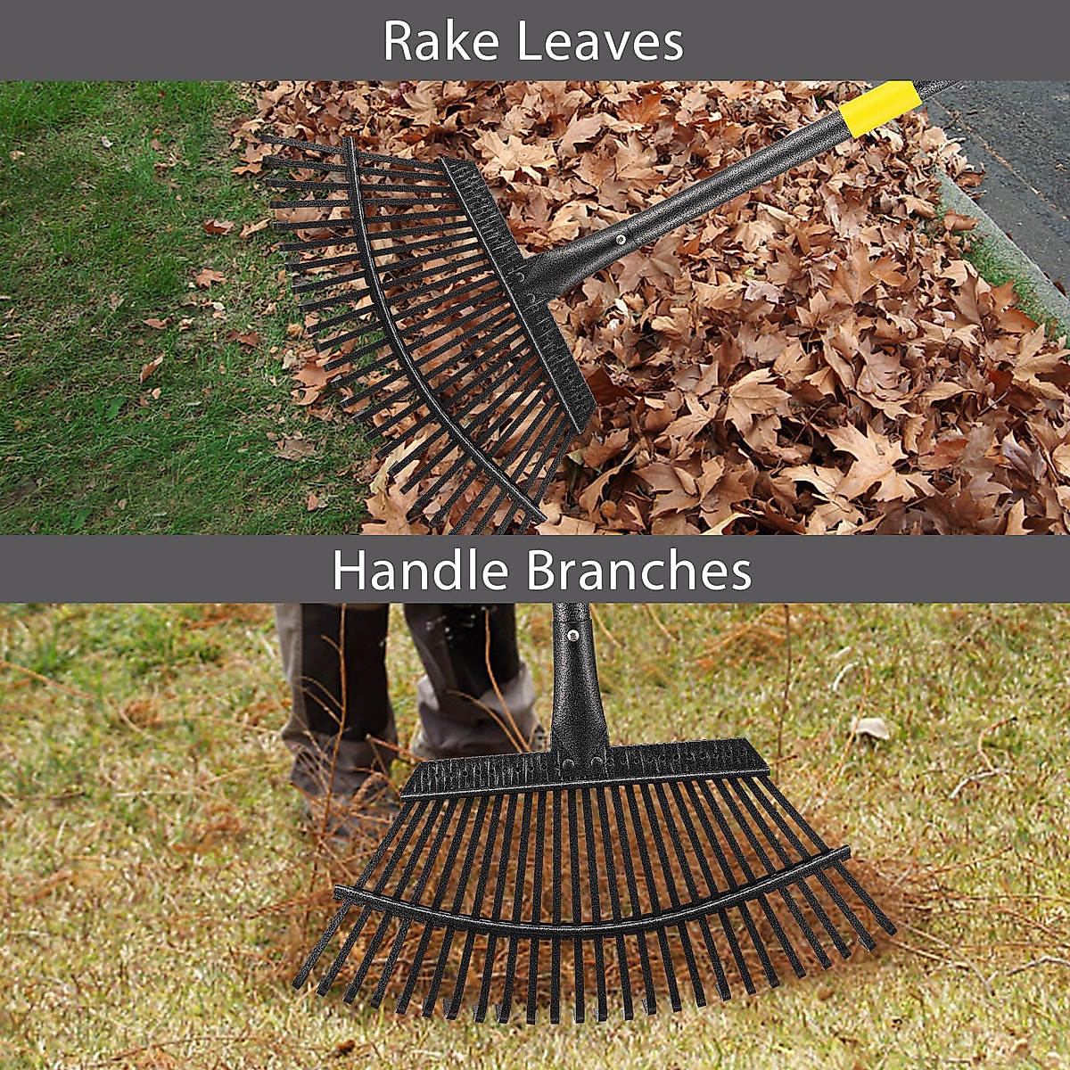 Collapsible Rake for Leaves, 30-61 inch Metal Leaf Rakes for Lawns Heavy Duty Extended Handle, 25 Tines 18" Wide Rake Garden Tools for Camping, Yard, Landscape, Pine Needle and Grass