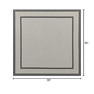 Unique Loom Outdoor Border Collection Area Rug - Border (6' 1" Square, Gray/ Silver)
