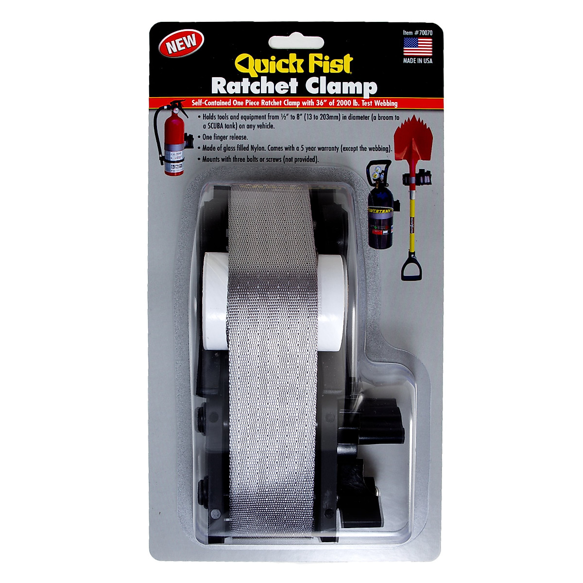 Quick Fist 70070 Ratchet Clamp For Mounting Tools & Equipment, 1/2" to 8" in Diameter