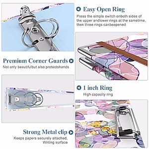 ZAXMEY 3 Ring Binder, 1 Inches Round Ring Binder with Clipboard, Dividers Tabs, PVC Zipper Bag Sleeves & to Do List Planners for Women, Men, School, Office Supplies, Colorful Flower